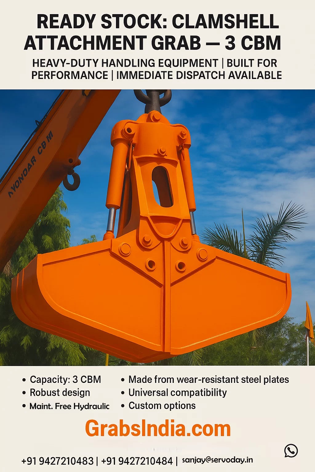 🚢 Ready Stock: Clamshell Attachment Grab – 3 CBM - Bharat Wood Pellet